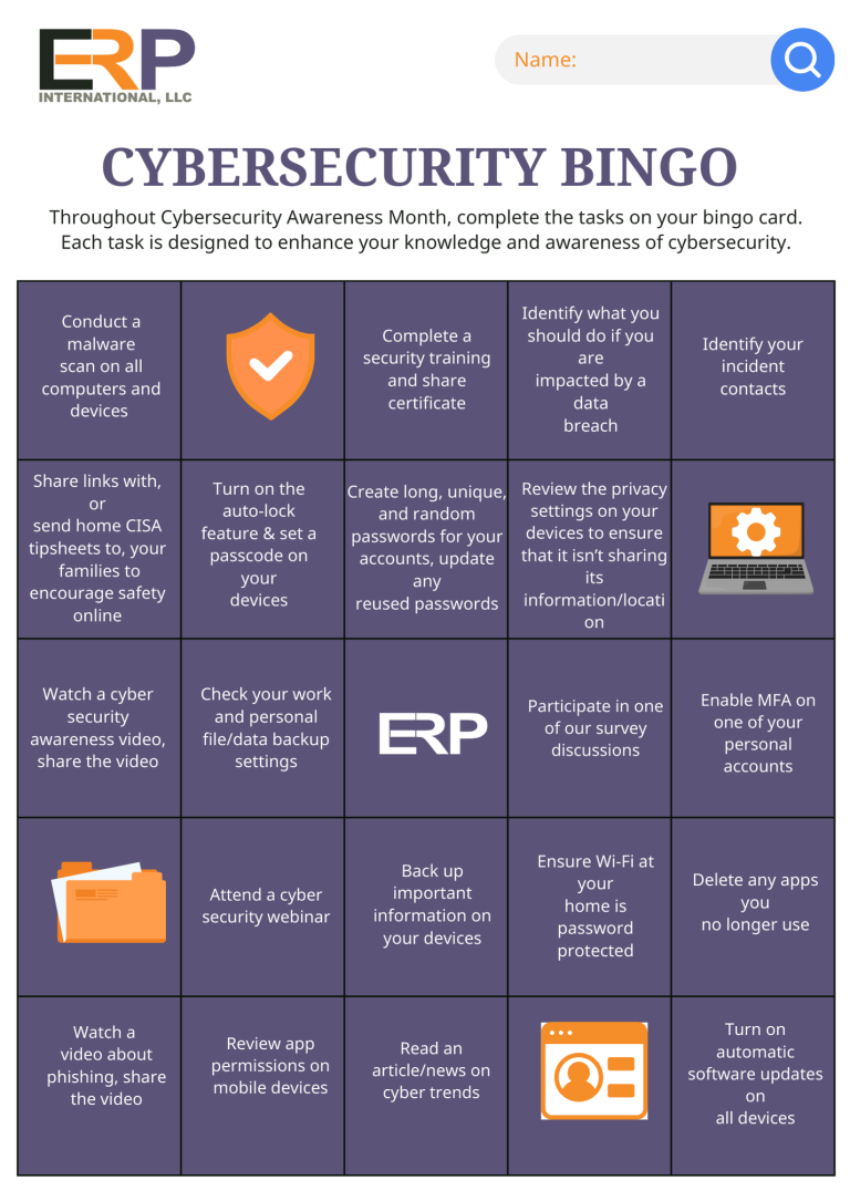 CYBERSECURITY BINGO - ERP International 1